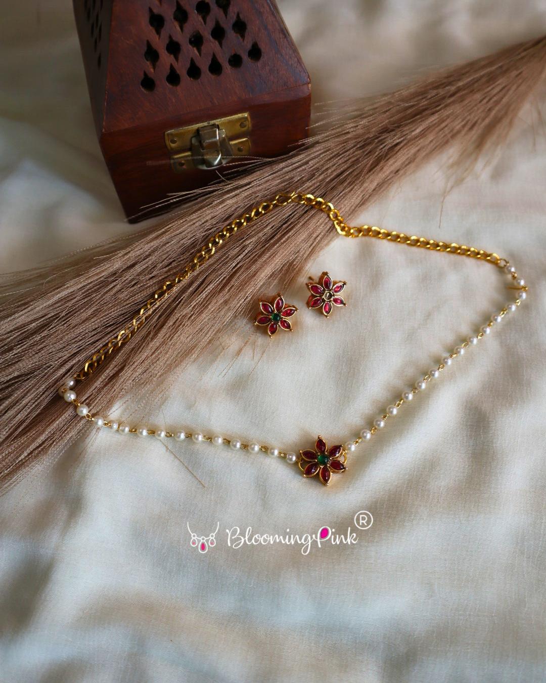 Pearl Single Line Choker - Blooming Pink